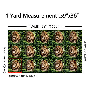 Erosebridal Farm Animal Fabric by The Yard,Lion Upholstery Fabric,Woodland Wildlife Decorative Fabric,Jungle Tree Leaves Indoor Outdoor Fabric for Quilting,Green Golden,1 Yard