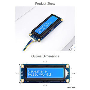 waveshare LCD1602 I2C Module, White Color with Blue Background, 16x2 Characters LCD, 3.3V/5V