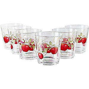 Reston Lloyd Drinkware Harvest Apple Collection by Sandy Clough Acrylic Stemless Wine Glasses, 16-Ounce, Set of 4, 16 oz, Clear