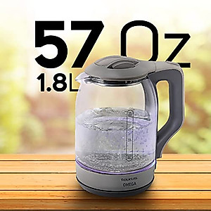 Taurus Omega | Glass Electric Teapot with Led Light | Electric Kettle | Appliances | Wireless Jug | 1.8 liters | 65 ounces | Water boiler | Minimalist