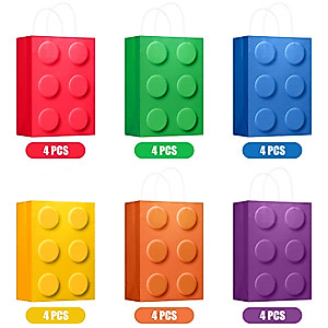 YOTNUS 𝟮𝟰 𝗣𝗰𝘀 Building Block Party-Favor-Gift-Bags, Small Gift Bags with Handles, for Building Block Birthday Party Baby Shower Decoration Supplies