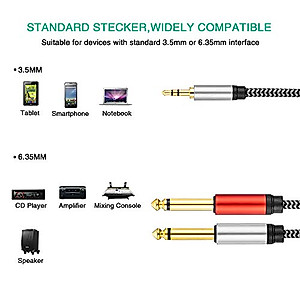1/8 to 1/4 Stereo Cable, Morelecs 3.5mm to 1/4 Cable Nylon Braid 3.5mm 1/8" TRS to Dual 6.35mm 1/4" TS Mono Y Cable 10 Feet