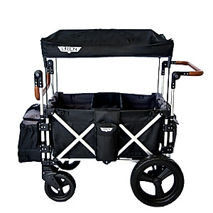 Keenz 7S+ Ultimate 4-Passenger Baby Toddler Wheeled Stroller Wagon w/Foldable Frame, Harnesses, Canopy Cover, Cooler Basket, & Storage Pockets, Black