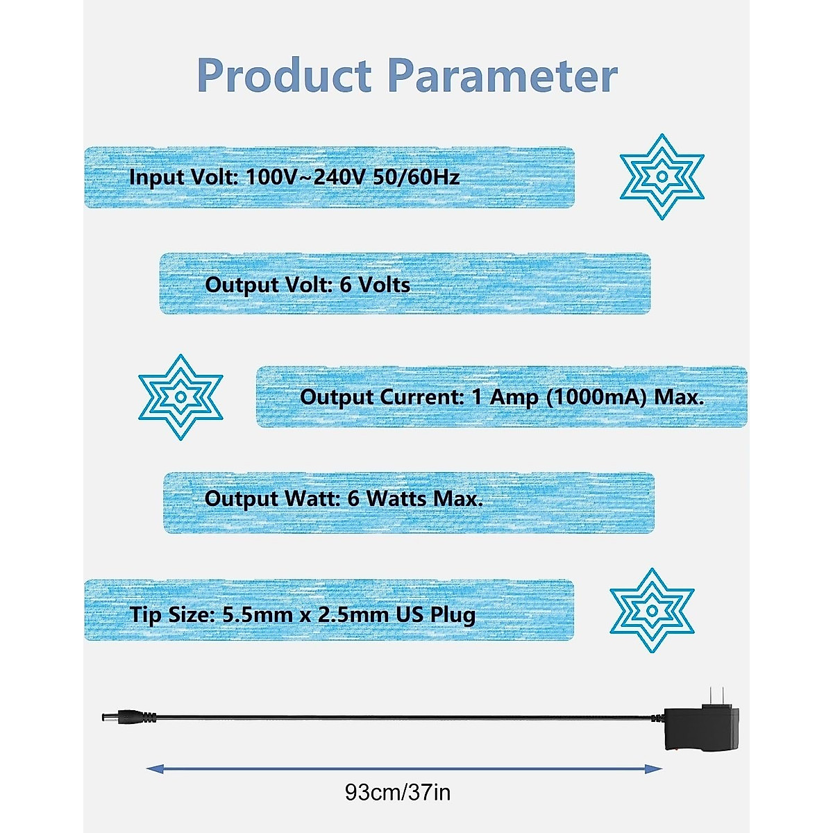6V DC Power Supply 1A Universal AC Adapter, 100-240V 50/60Hz AC to DC 6 Volts 1Amp Power Adapter Transformer, DC 6V Power Cord, 5.5mm x 2.5mm DC Plug