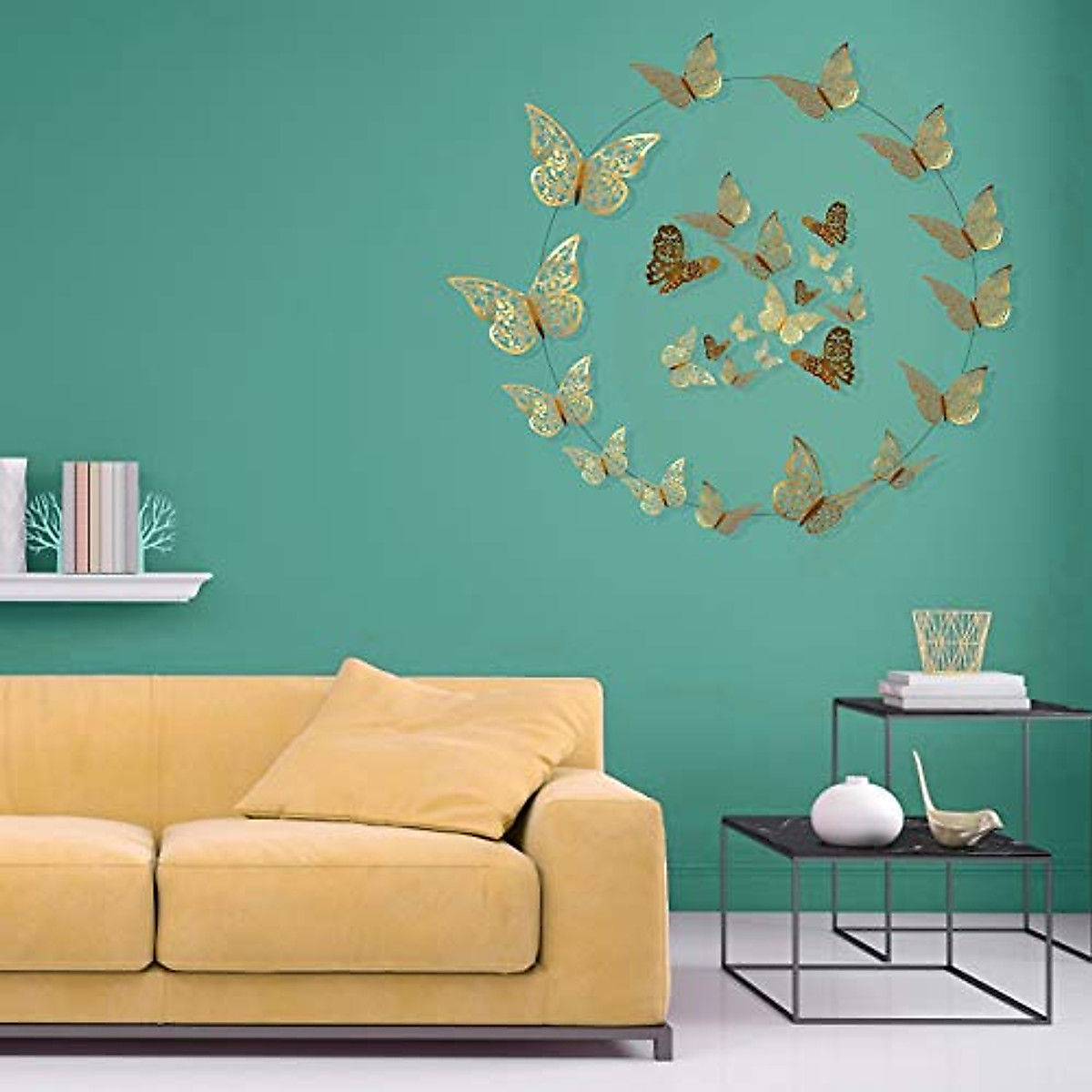ForTomorrow Butterfly Wall Decals Gold Metallic Paper 3D Home Decor Art Stickers DIY Man-Made Decorative Murals for Living Room Kids Girls Bedroom Nursery Party