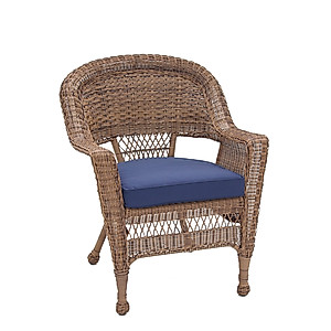 Jeco Wicker Chair with Blue Cushion, Set of 2, Honey/W00205-