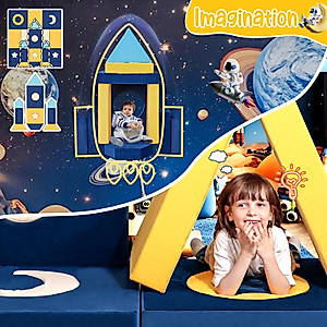 Erament 28PCS Modular Kids Play Couch - Universe Theme Toddler Couch Building Fort, Sofa Foam Couch Play Couch Set, Multifunctional Kids Sofa for Toddler to Teenagers, Playroom, Bedroom, Living Rooms
