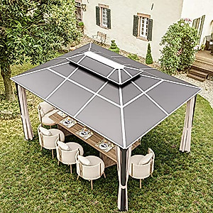 Devoko 10X13 FT Hardtop Gazebo Double Polycarbonate Roof Outdoor Canopy Gazebo with Nettings and Curtains Aluminum Frame for Patios, Gardens, Lawns (10' x13' Double Polycarbonate Roof)