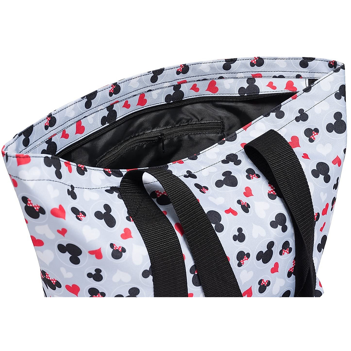 Disney Tote Mickey & Minnie Mouse Icon Print Zipper Travel Bag (Grey)