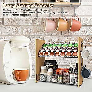 Mefirt K Cup Holder, Large Capacity Coffee Pod Holder Coffee Bar Accessories and Cup Storage Organizer, K Cup Holders for Counter Bamboo Coffee Station Organizer for Home, Kitchen, Office, Countertop