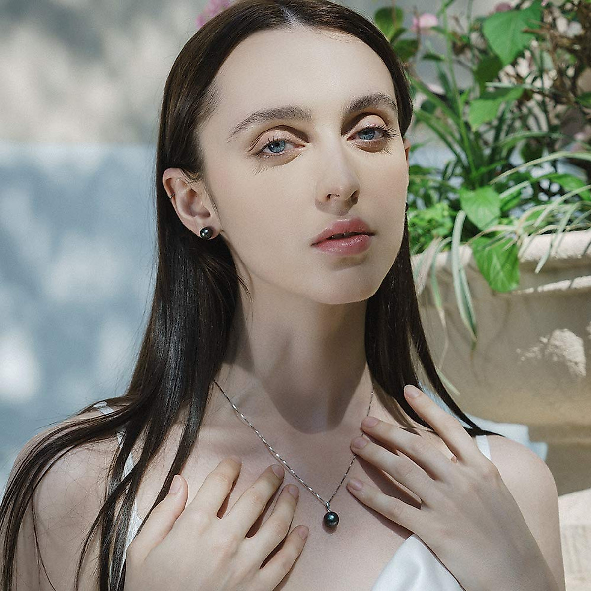 DENGGUANG Tahitian Black Pearl Necklace 18K Gold 11-12 mm South Sea Cultured Pearl Pendant Necklaces - Birthday Anniversary Jewelry Gifts for Women Wife Mom Daughter (White Gold 18 inches)