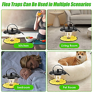 Flea Trap Indoor 2Pcs,Flea Strap Flea Killer Trap Pad Bed Bug Trap with 10 Glue Discs flea 4 Light Bulb Flea Trap for Inside Your Home Like Fleas,Flies,Mosquitoes,Gnats,Moths
