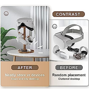 HiBloks VR Stand Accessories, Wooden Headset Display Holder & Touch Controller Mount Station for Meta Quest 2, PSVR 2, Valve Index, HP Reverb G2, Pico 4 and More (Acacia Wood)