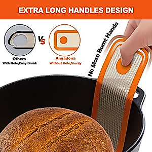 Silicone Bread Sling Dutch Oven - Best Japan Silicone. Non-Stick & Easy Clean Reusable Silicone Bread Baking Mat. With Extra Long Handles Bread Baking Sheet Liner, 2 Orange Set for Transferable Dough