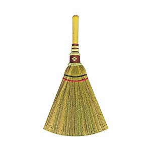 Handmade,Natural Grass Asian, Whisk Broom Thai, Handle Bamboo, Soft Brush Mini with Solid Wood Handle Retro Nature No Static Electricity Sweeping 13in