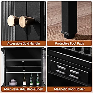 SICOTAS Sideboard Cabinet Buffet, Modern Accent Buffet Storage Cabinet with Glass Doors, Free Standing Cabinet for Living Room, Cupboard Console Table for Kitchen Dining Room, Black