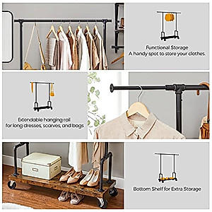 VASAGLE Rolling Clothes Rack, Garment Rack for Hanging Clothes with Wheels, Hanging Rail and Shelf, Heavy-Duty, Industrial Pipe Design, Rustic Brown and Black URGR110B01