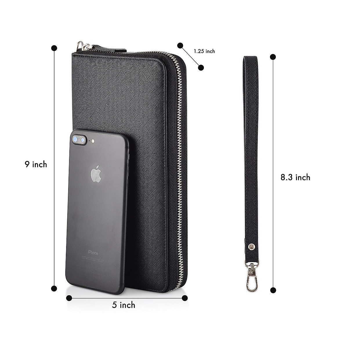 Exos Women’s Large Capacity Clutch Travel Wallet w/Removable Strap (Black)