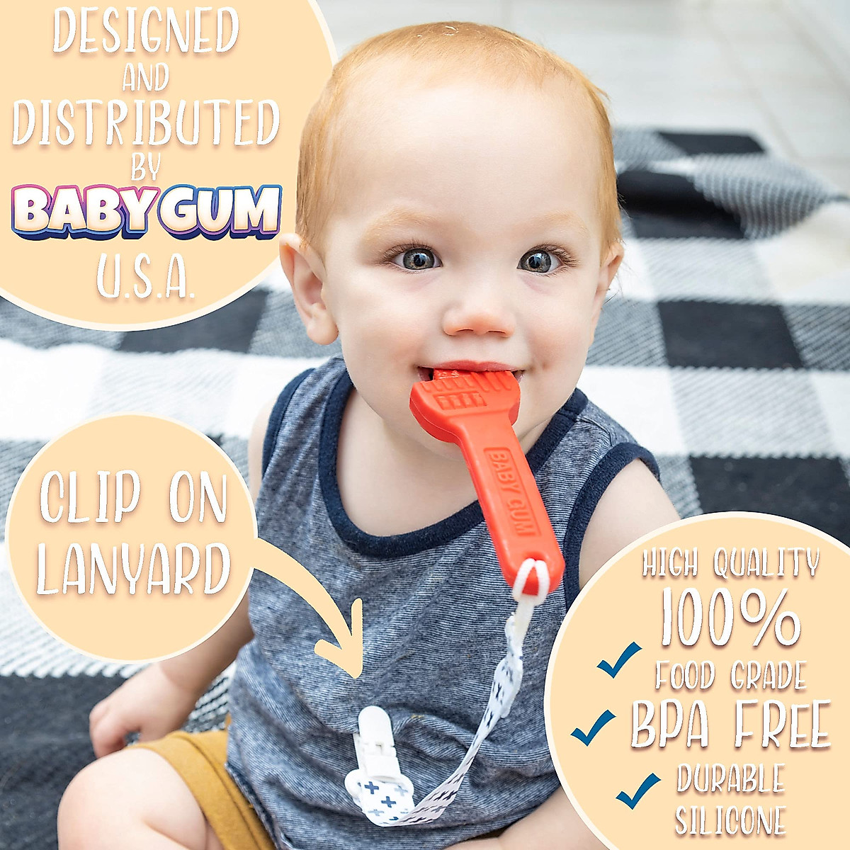 BABYGUM Teething Toys for Babies 0-6 Months 6-12 Months, BPA-Free Silicone, Soft Textures, Molar Teether, Easy to Hold, Easy to Clean and Freeze