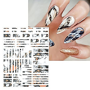 JMEOWIO 12 Sheets Marble Nail Art Stickers Decals Self-Adhesive Pegatinas Uñas French Tip Wave Line Nail Supplies Nail Art Design Decoration Accessories