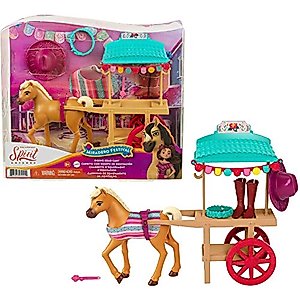 Mattel Spirit Untamed Miradero Riding Gear Cart with Rolling Wheels, Canopy, 5-in Pony & Related Accessories, Great Gift for Ages 3 & Up