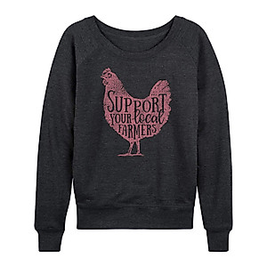 Instant Message - Support Your Local Farmers Chicken - Ladies French Terry Pullover - Size X-Large Heather Charcoal