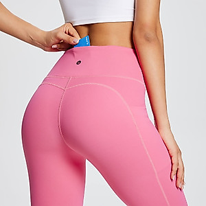 BALEAF Leggings for Women Tummy Control with Pockets Deep Workout High Waisted Athletic 7/8 Gym Ultra Soft Petite Yoga Ankle Pants Hot Pink XL