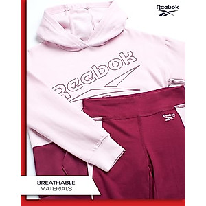 Reebok Girls' Sweatsuit Set - 2 Piece Hoodie Sweatshirt and Leggings - Youth Clothing Set for Girls (7-12), Size 8, Frost Berry