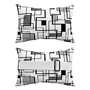Recliner Head Pillow Ledge Loungers Chair Pillows with Insert Modern Abstract Art Black Grey Geometry Line Lumbar Pillow with Adjustable Strap Outdoor Waterproof Patio Pillows for Beach Pool, 2 PCS