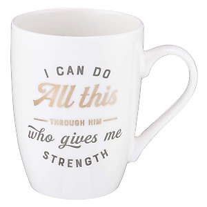 I Can Do All This Through Him Philippians 4:13 Ceramic Christian Coffee Mug for Women and Men - Inspirational Coffee Cup and Christian Gifts, 12oz