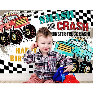 Ticuenicoa Grave Digger Monster Truck Birthday Backdrop - 5x3ft Flame Design Photo Booth Background for Boys, Kids Party Decorations Banner & Props Supplies