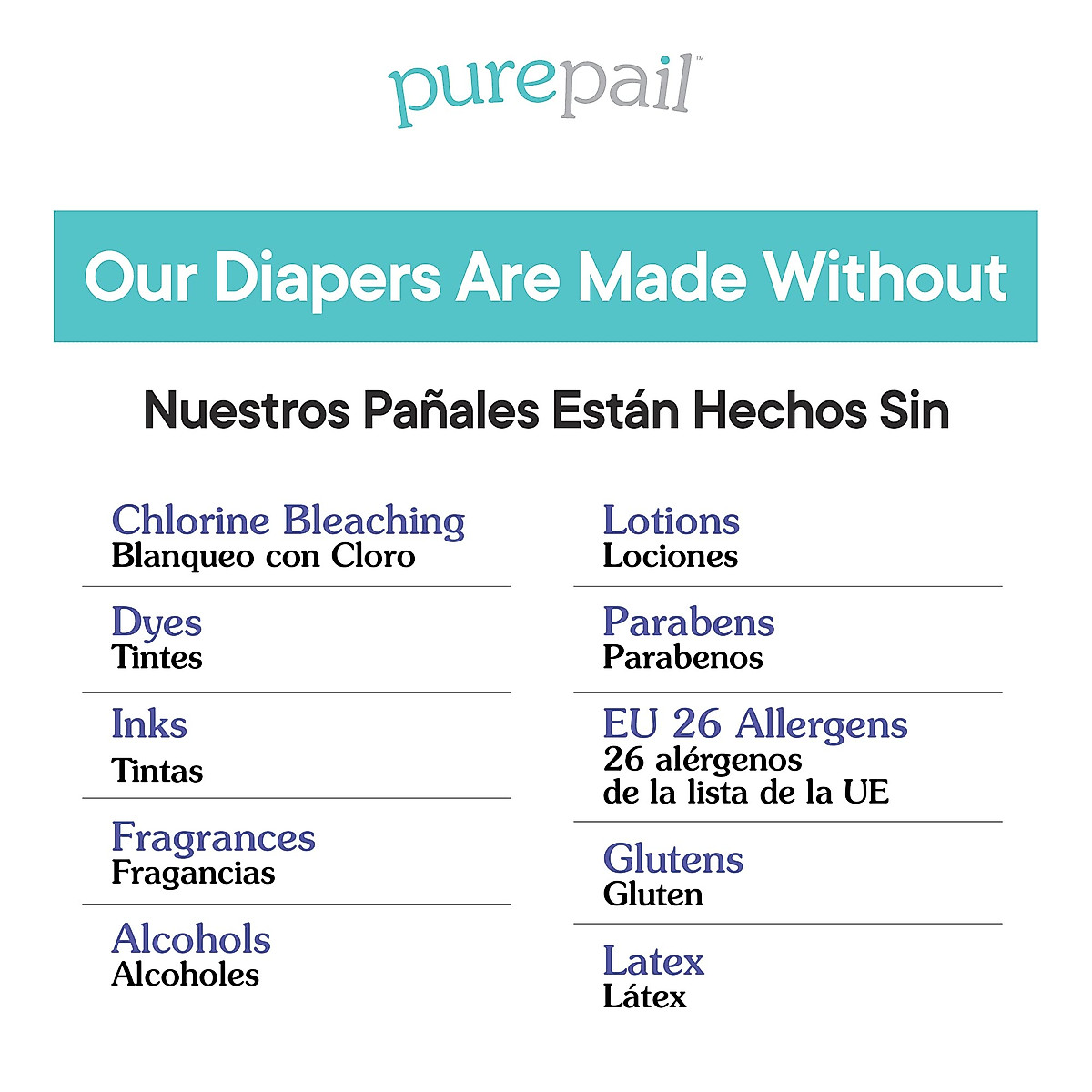 PurePail Disposable Diapers — Size 2 — 12-18 lbs — Chemical Free for Sensitive Skin — Unscented — Just Pure Fit — 184 Count