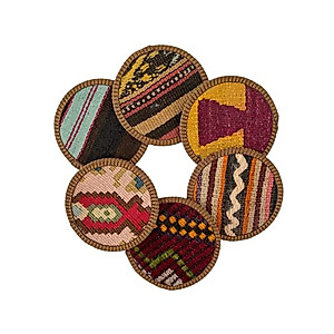 Kilim Fabric Coaster Set 6 Pieces, Authentic Turkish Kilim, Unique Fabric, Handmade, Each Set Unique/No Set Same