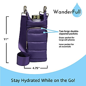 WanderFull Original Crossbody HydroBag | Quilted Water Bottle Carrier | Puffer Tote Tumbler Holder with Pockets for Purse, Phone & Accessories | Carry Travel Essentials (Deep Violet)