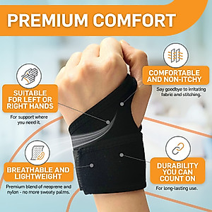 BracEasy Wrist Brace: Left & Right Hand Wrist Brace/Wrist Support Wrist Wraps - Carpal Tunnel Wrist Brace for Night Support - Wrist Brace for Wrist Pain; Hand Brace; Wrist Guard [Black; Single]