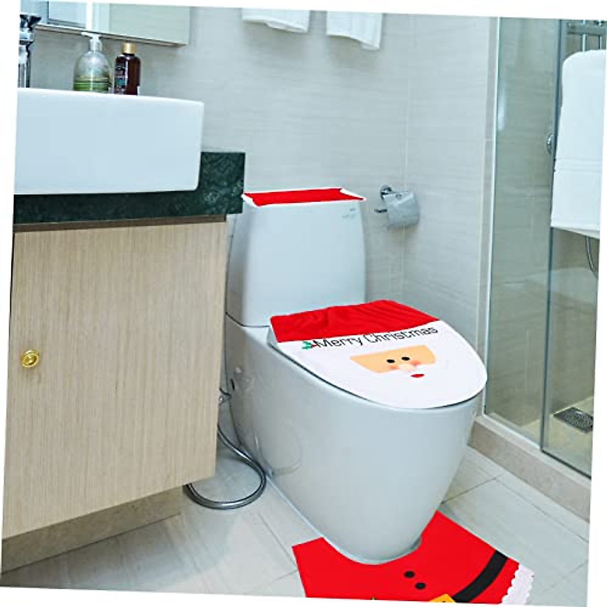 Uonlytech 1 Set Christmas Toilet Cover Wc Cover Christmas Floor Mat Kit Xmas Toilet Mat Toilet Warmer Cover Christmas Toilet Rug Water Tank Cover Gnome Toilet Cover Elder Cloth Radiator Cap