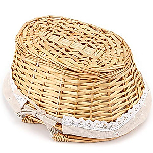 HOZEON 14.1 x 11 x 6.7 Inch Natural Wicker Woven Basket, Premium Willow Basket with Handle and Linen Cotton Cloth Lining, Elegant Wicker Basket for Storage, Gift, Decoration, Picnic, Party, Natural