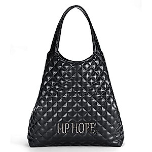 Hp hope Large Faux Leather Tote Bag with Removable Zipper Pouch, Maxi Shopping Bag in Quilted Lambskin, Waterproof Shoulder Handbag for Women, Black