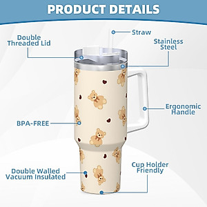 Teddy Bears Hearts 40oz Tumbler With Handle And Straw Insulated Tumblers Leak Proof Double Walled Stainless Steel Travel Mug pattern73