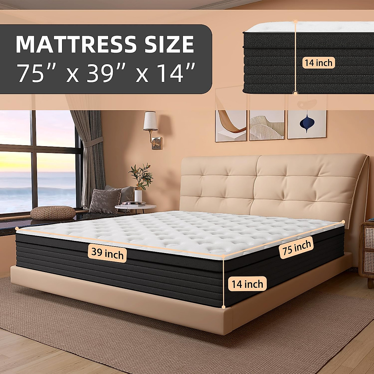 AICEHOME Twin Mattress, 14 Inch Individual Pocket Springs with Gel Memory Foam, Medium Firm Mattresses in a Box, Hybrid Twin Size Mattress with Pressure Relief