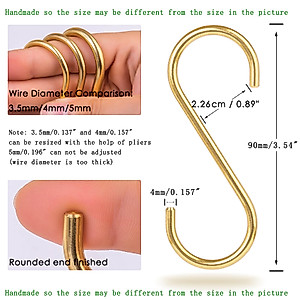 12 Pieces Brass S Shaped Hooks, Gold Coat Clothes Towel Hangers, Kitchen Pots Pans Coffee Cups Rack Hooks