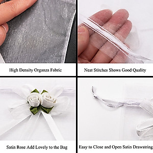 SumDirect Rose Organza Gift Bags - 50Pcs 4x5 inch White Wedding Favor Gift Bags, Jewelry Pouches with Drawstring for Party Wedding Christmas Valentine