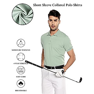 ATFORNA Men's Golf Polo Shirt Slim fit Moisture Athletic T-Shirts Casual Business Blouses Summer Tops Green