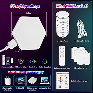 Hervika 8 Pack DIY Hexagon LED Lights, Music Sync RGB Gaming Lights with APP Smart Wall Lights for Bedroom Living Room Decor