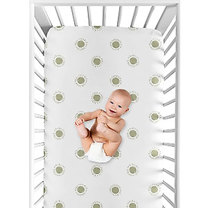 Sweet Jojo Designs White and Sage Boho Sun Boy or Girl Fitted Crib Sheet Baby or Toddler Bed Nursery - Green Bohemian Celestial Sky Desert Sunshine Outdoors Nature Gender Neutral