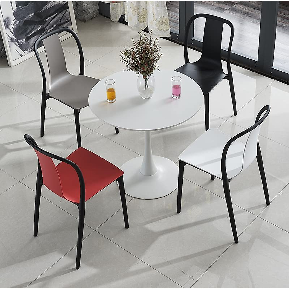 MIINO Round Modern Style Solid Wood Dining Table Dining Furniture with Tulip Base, Small Table for Office Small Coffee Table for 2, White, 23.6" W