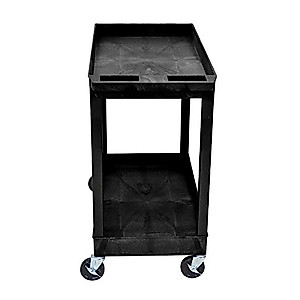 Offex 32" x 18" Mobile Multipurpose Utility Tub Cart with 2 Shelves and Push Handle - Black, Great for Warehouse, Garage and More