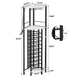 Homeiju Corner Wine Rack with Glass Holder and Led Strip Light, Corner Bar Wine Racks Free Standing Floor, Industrial Corner Bar Cabinet for Kitchen, Dining Room, Living Room or Cellar