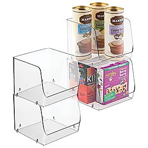 mDesign Modern Stackable Plastic Open Front Dip Storage Organizer Bin Basket for Kitchen Organization - Shelf, Cupboard, Cabinet, and Pantry Organizing Decor - Ligne Collection - 4 Pack - Clear