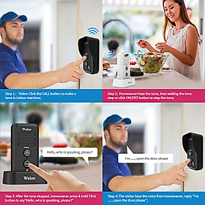 Wuloo Wireless Intercom Doorbells for Home Classroom, Intercomunicador Waterproof Electronic Doorbell Chime with 1/2 Mile Range 3 Volume Levels Rechargeable Battery (Black, 1&2)